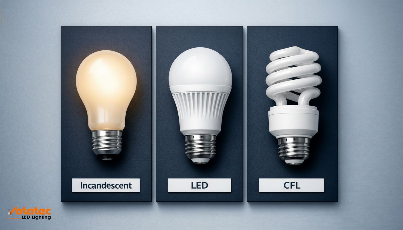 Whar are 3 Types of Light Bulbs: LED, CFL, Incandescent